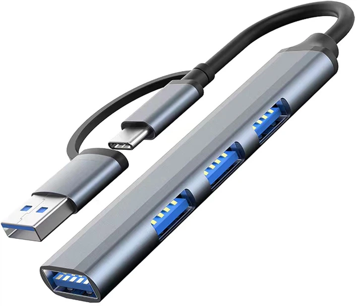 USB-хаб Dynamode USB 3.0 Type-C/Type-A на 4 порти: 1 x USB 3.0 3 x USB 2.0 Метал, темно-сірий ...