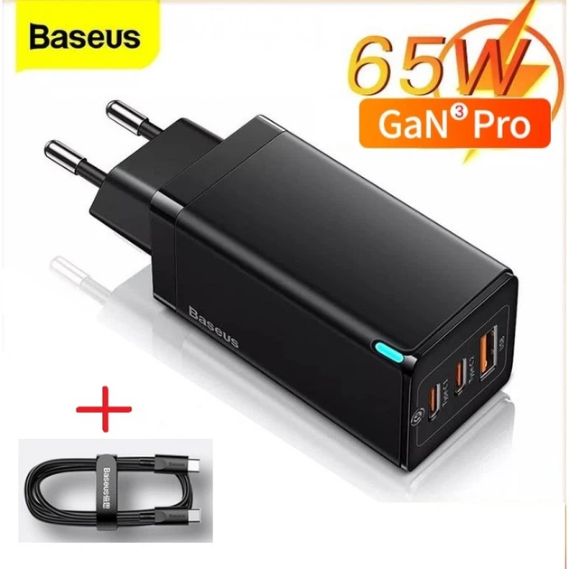 Сетевое зарядное устройство BASEUS GaN3 Pro Fast Charger 2C+U 65W Black ...