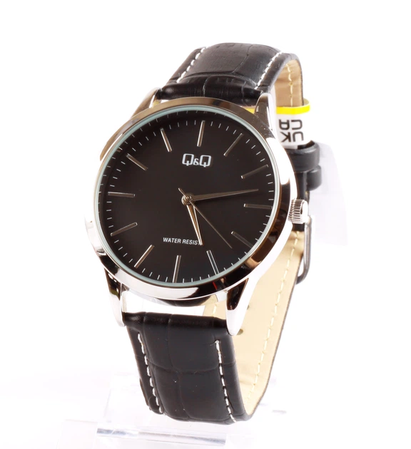 Наручний годинник Q&Q C10A-011PY Сріблястий/Чорний шкіряний ремінець – купити онлайн на ROZETKA