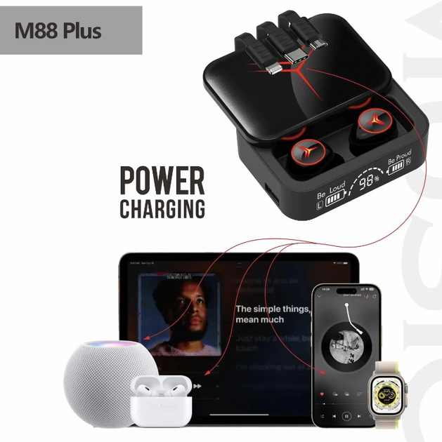 Беспроводные блютуз наушники с ПаверБанк M88 Plus - Вакуумные наушники ...