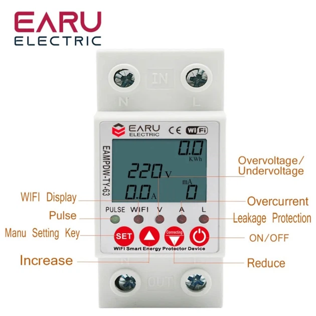 Розумне реле напруги, ПЗВ, дифавтомат, VA-метр, лічильник EARU EAMPDW ...
