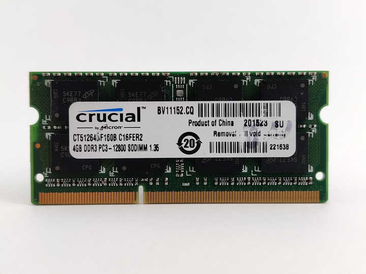 Оперативная память для ноутбука Sodimm Crucial Ddr3l 4gb 1600mhz Pc3l 12800s Ct51264bf160b