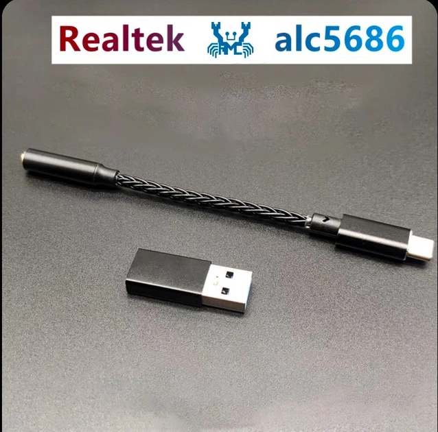 Усилитель звука для наушников ЦАП ALC5686 Type C to 3,5 мм Black + PC ...