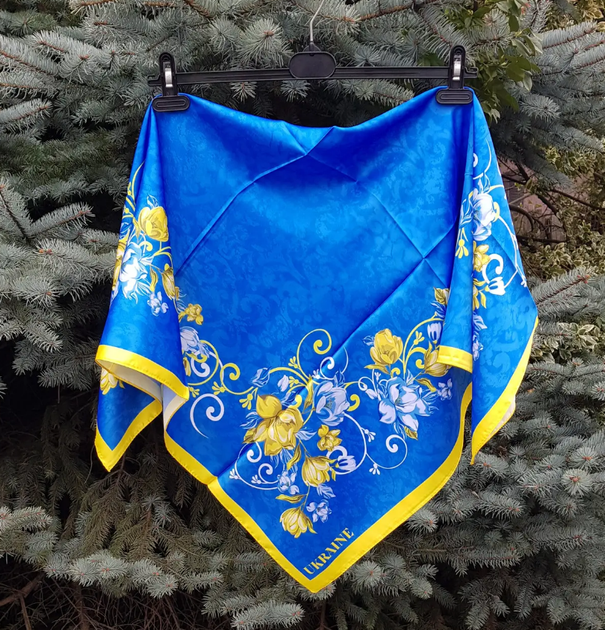 Шовкова хустка патріотична Ukraine візерунок 90 90 см синя Стильні аксесуари з доставкою Rozetka