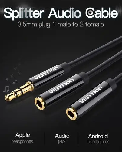 Перехідник аудіо спліттер Vention Stereo Splitter audio Jack 3.5 мм - 2 ...