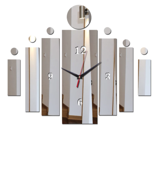 Годинник настінний дзеркальний срібний до 50 см Прямокутники кола Б230 фото відгуки