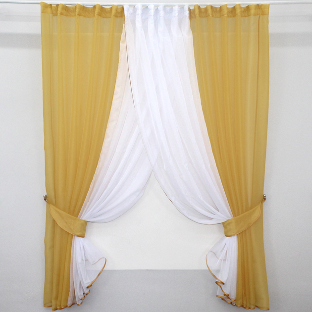 Кухонные шторки VR-Textil с подвязками № 096к 400х170 см Золотистые с ...