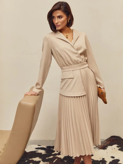 Плаття міді жіноче Dressa 65756 46-48 Бежеве (2000406094694 ...