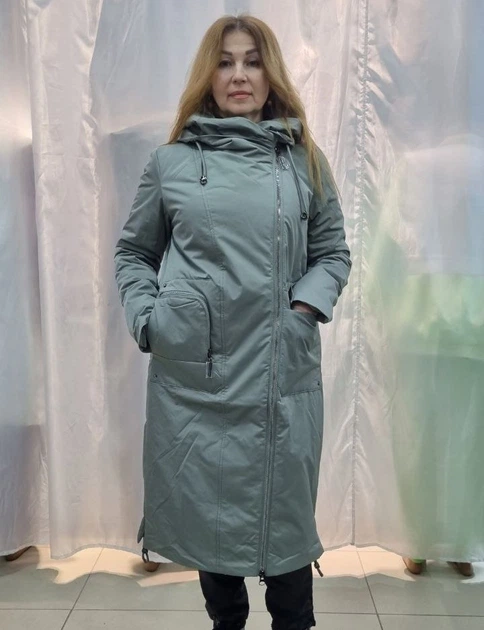 Жіноча демісезонна подовжена куртка суцільного крою Mishele 937-1 Фісташковий, 46 – Брендовий ...