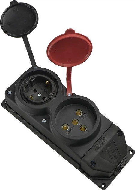 Колодка для удлинителя каучуковая с крышкой 2 гнезда 1/25A+1/16А АСКО ...