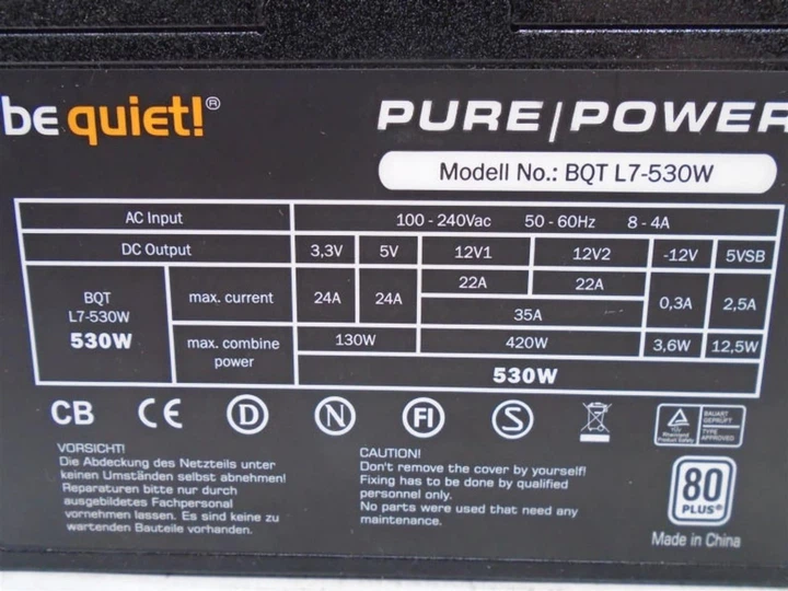 Блок живлення Be quiet! Pure Power 530W (BQT L7-530W) Б/в – фото, отзывы, характеристики в ...