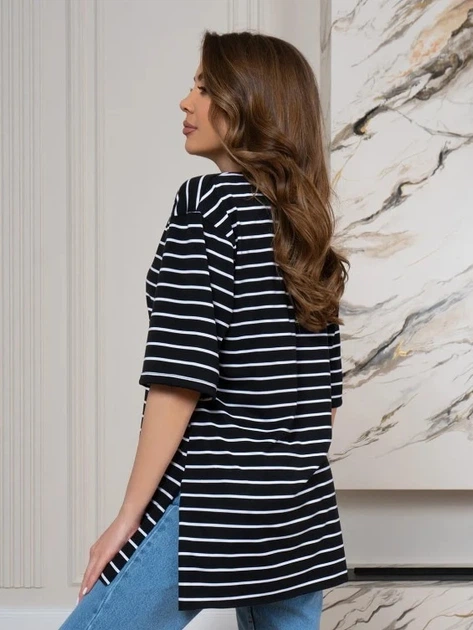 Футболка оверсайз длинная женская ISSA PLUS 14567 L Черный/Белый (issa2007682560479) – в ...