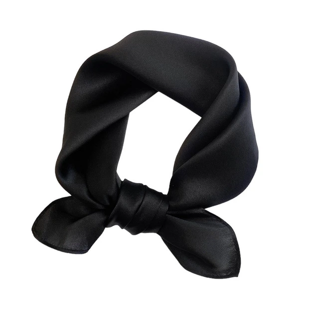 Шовкова хустка жіноча шийна темна чорна однотонна маленький квадратний шарф на шию для жінок