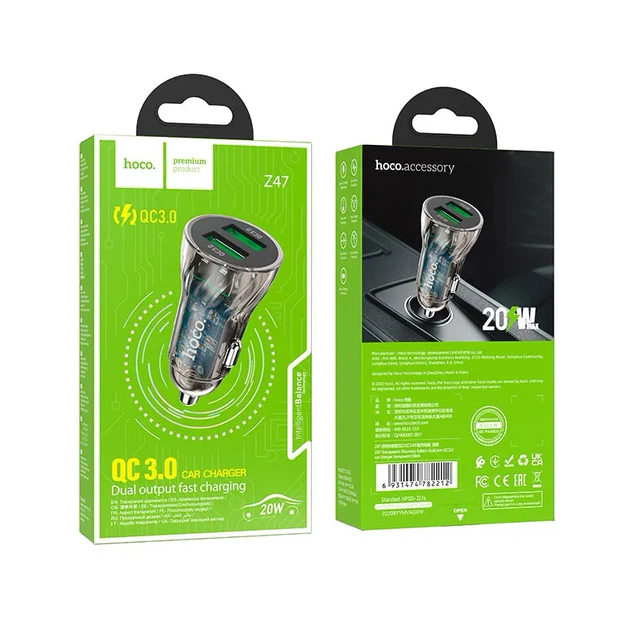 Зарядне автомобільне HOCO Z47 Transparent Discovery Edition (2USB/QC3.0 ...