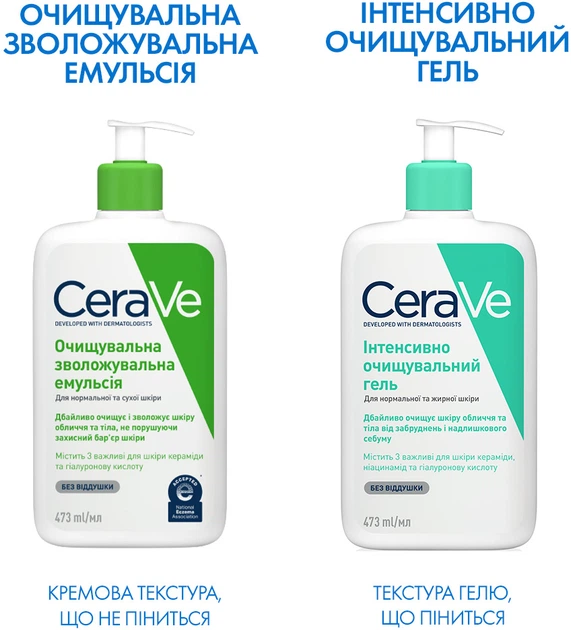 Очищувальна зволожувальна емульсія CeraVe для нормальної та сухої шкіри ...