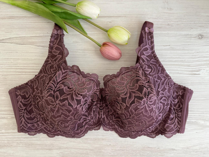 Бюстгальтер без поролона Safena 90D сливовый, кружевной, хлопковая ...