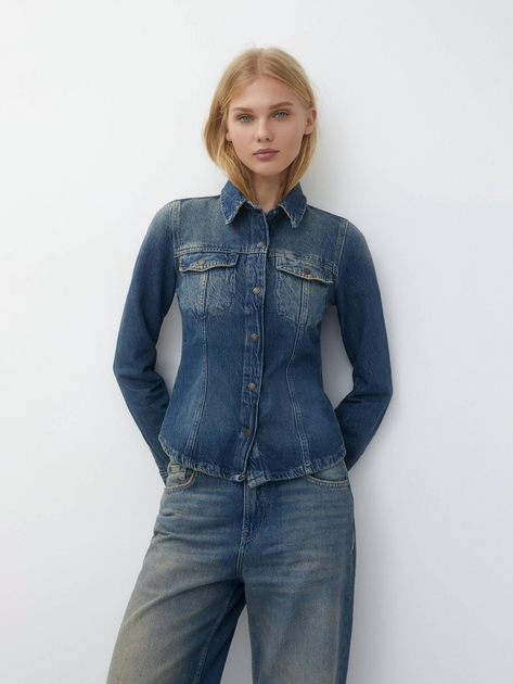 Джинсовая куртка женская Pull & Bear XAZ451668ASPO M Синяя с бежевым ...