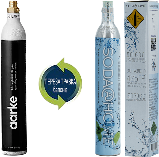 Заправка-обмен баллонов CO2 (425г) AARKE для аппаратов газирования воды, сифонов и содамейкеров ...