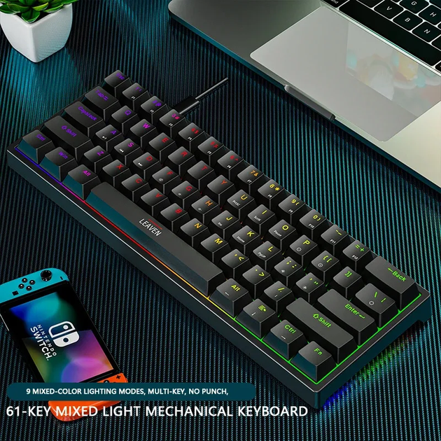 Механическая клавиатура Leaven К620 (61 клавиша, USB Type-C, Black ...