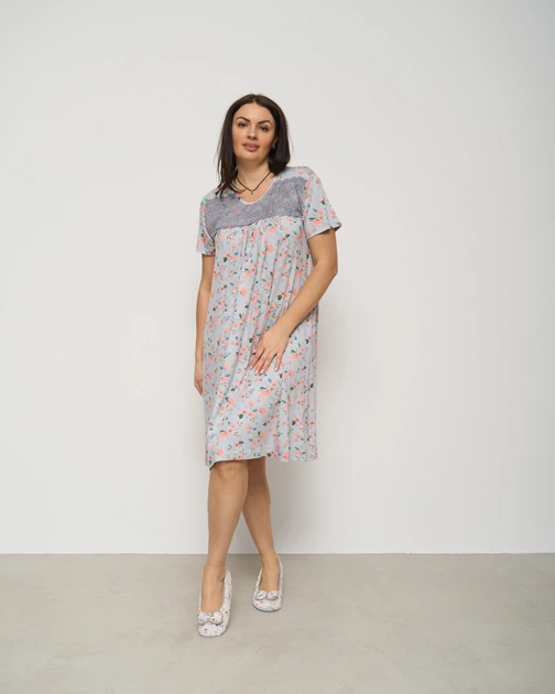 Вискозная сорочка с кружевом батал полевые цветы 70169 5XL Серый – Брендовая одежда | ROZETKA