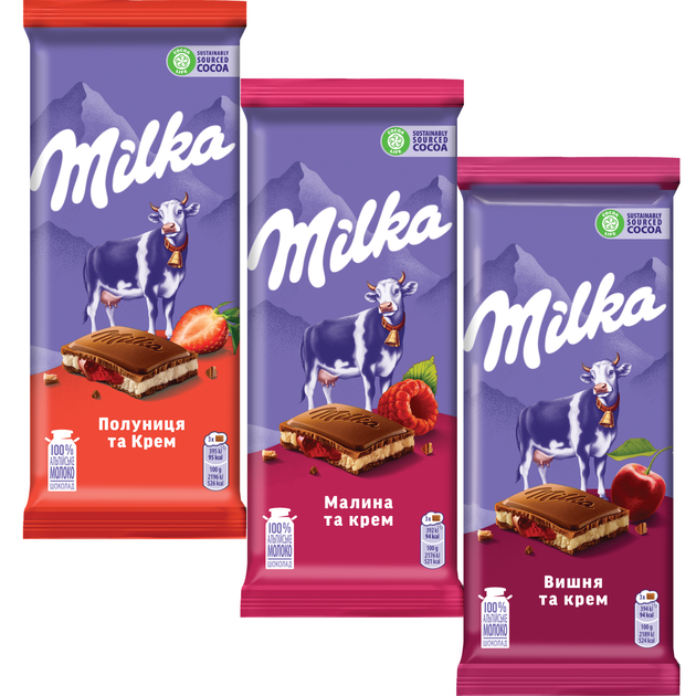 Набор шоколада Milka молочного с фруктовыми начинками 90 г х 3 шт ...