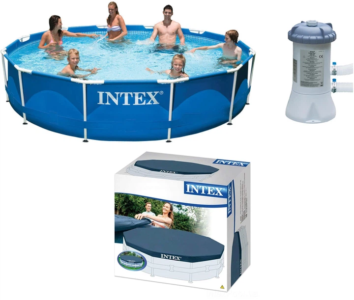 Набір бассейн каркасний Intex 366х76 см з фільтром + тент, бассейн під ...