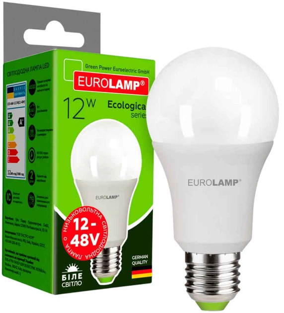 Светодиодная лампа EUROLAMP LED ECO A60 12W E27 4000K 12-48V – фото, отзывы, характеристики в ...