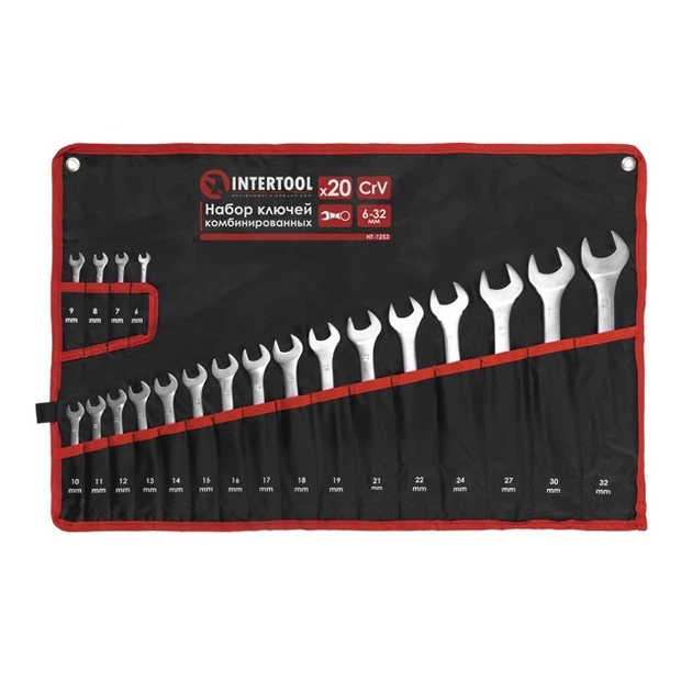 Набір ключів комбінованих, 20 шт, 6-32 мм, Cr-V, чохол INTERTOOL HT-1253 – фото, отзывы ...