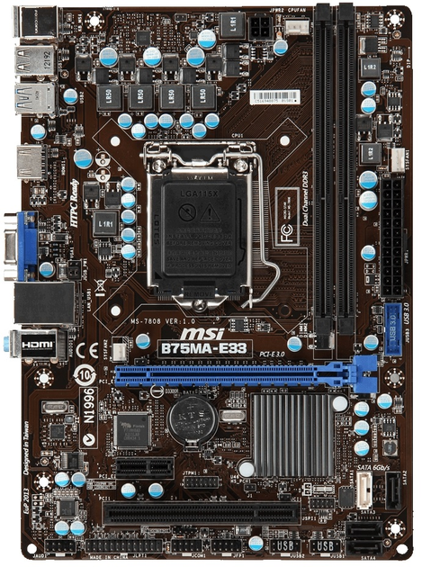 Материнська плата MSI B75MA-IE35 (B75MA-IE35) (s1155, Intel B75, Micro ...