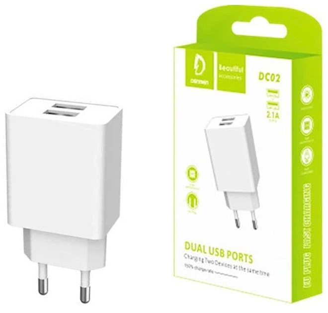 Сетевое зарядное устройство Denmen DC02 2xUSB 2.1 A Белое (DC02-WH) – фото, отзывы ...