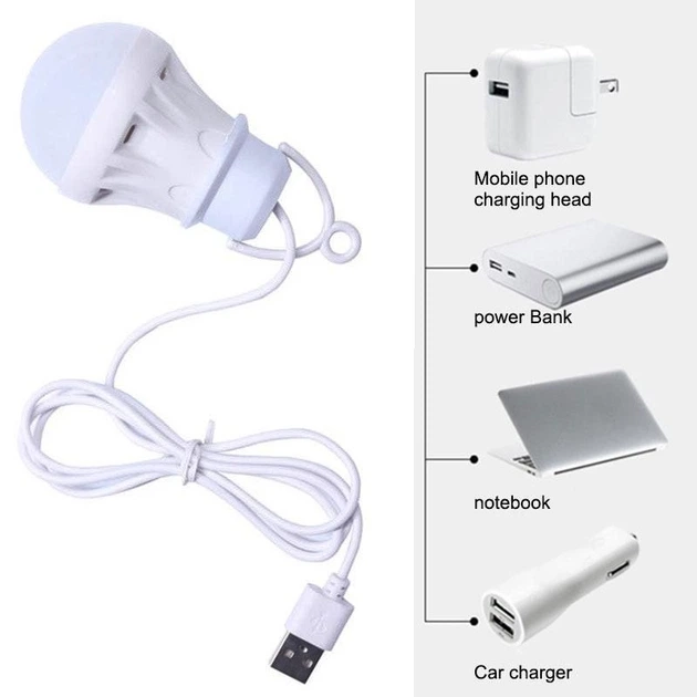 Лампочка LED USB 5W світлодіодна кемпінгова підвісна від повербанка або ноутбука – фото, відгуки ...