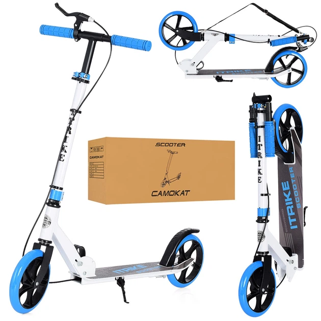 Дитячий двоколісний самокат iTrike SR 2-051 з ручними гальмами та складаною конструкцією, Біло ...