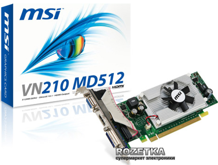 Видеокарта MSI PCI-Ex GeForce 210 512 MB GDDR2 (64bit) (589/1000) (DVI ...