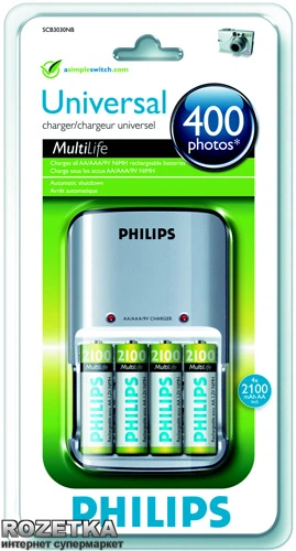 Универсальное зарядное устройство Philips MultiLife SCB3030NB + 4 AA ...