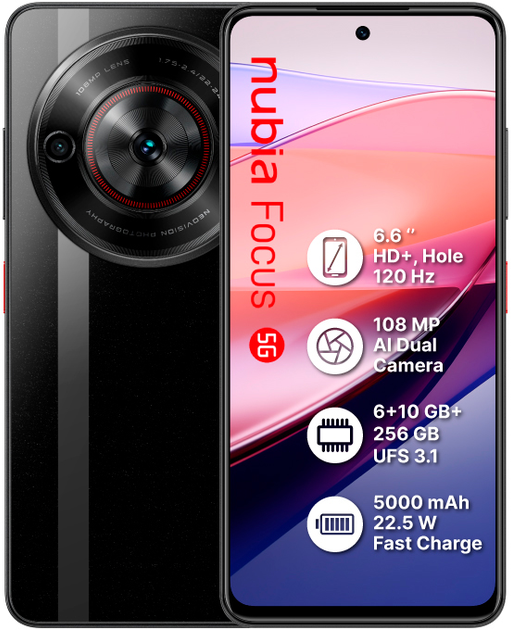 Мобильный телефон Nubia Focus 5G 6/256GB Black – фото, отзывы ...