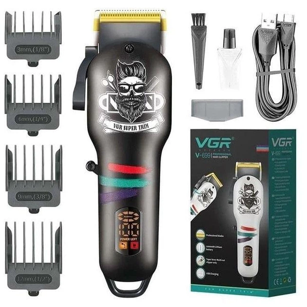 Профессиональная аккумуляторная машинка VGR V-699 для стрижки волос с 4 сменными насадками ...