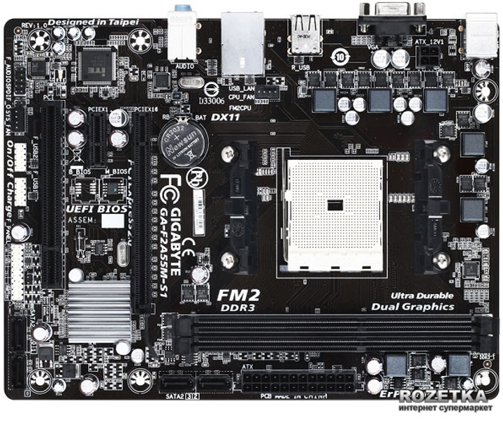 Материнская плата Gigabyte GA-F2A55M-S1 (sFM2, AMD A55, PCI-Ex16 ...