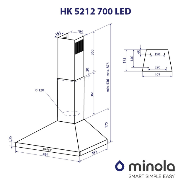 Кухонная вытяжка Minola HK 5212 IV 700 LED, бежевая купольная ...