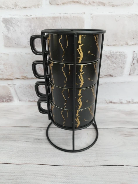 Набор чашек BonaDi Мраморная Роскошь фарфоровая на подставке 200мл 4шт черный – фото, отзывы ...