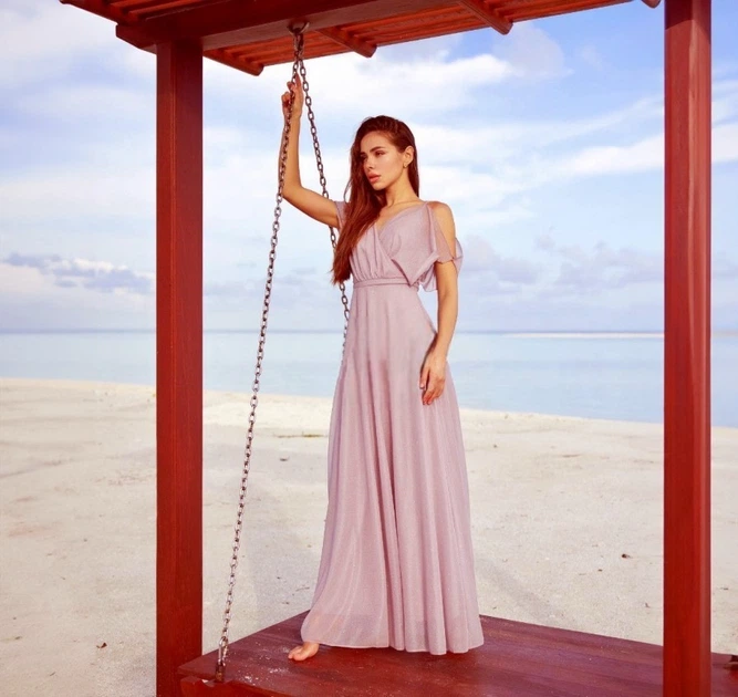 Довге вечірнє пудрове плаття Militon Xxl Xxxl пудра 43448576 від