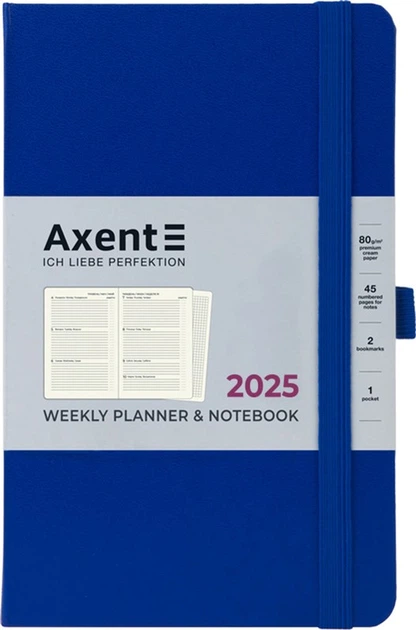 Еженедельник датированный Axent 2025 Partner Strong 125x195 мм 96 листов классический синий ...