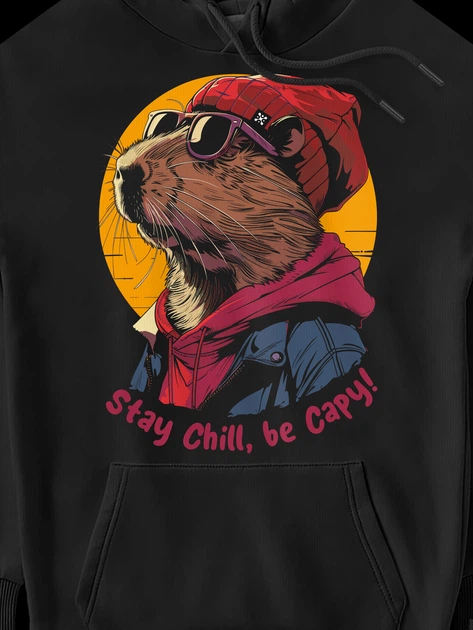 Мужское худи Dubhumans Stay Chill, be Capy (Капибара) Черное XL-2XL ...