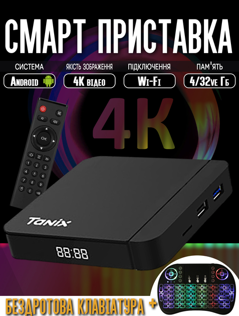 Смарт приставка для телевизора Tanix HDMI 4/32GB WiFi андроид ТВ бокс ...