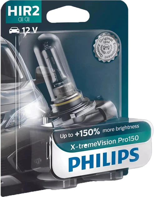 Лампа галогеновая Philips 12V HIR2 55W PX22D X-TREME VISION PRO150 блистер 1 шт. (9012XVPB1 ...