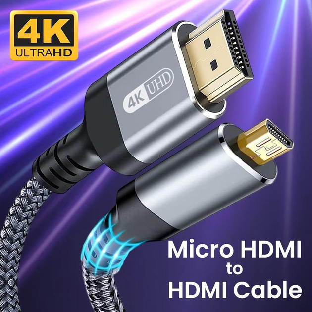 Micro HDMI to HDMI кабель 1 метр HDR 3D 4K 60Hz 18Gbps Nierbo HDMI ...