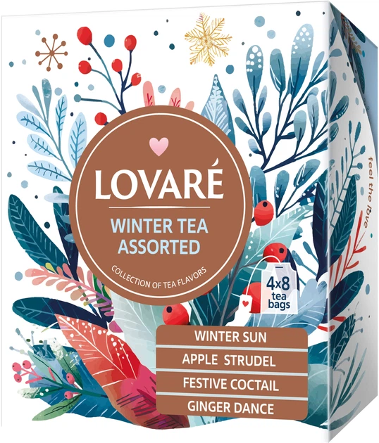 Комплект чаю Lovare Winter Tea Assorted Святкова колекція 4 види по 8 ...
