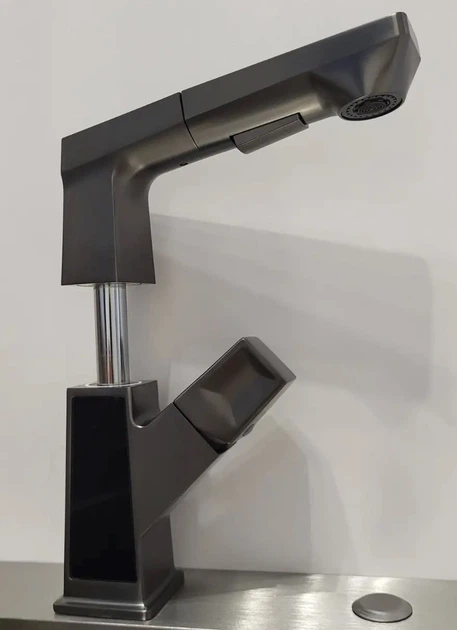 Змішувач для кухні із висувною лійкою PLATINUM A231 графіт латунь PLS ...