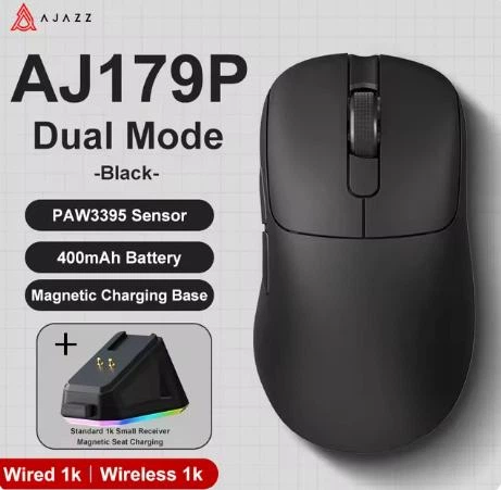 Беспроводная Мышь AJAZZ Aj179P Black С Док-Станцией Игровая 2.4G Радиоканал / Кабель. 26000 DPI ...
