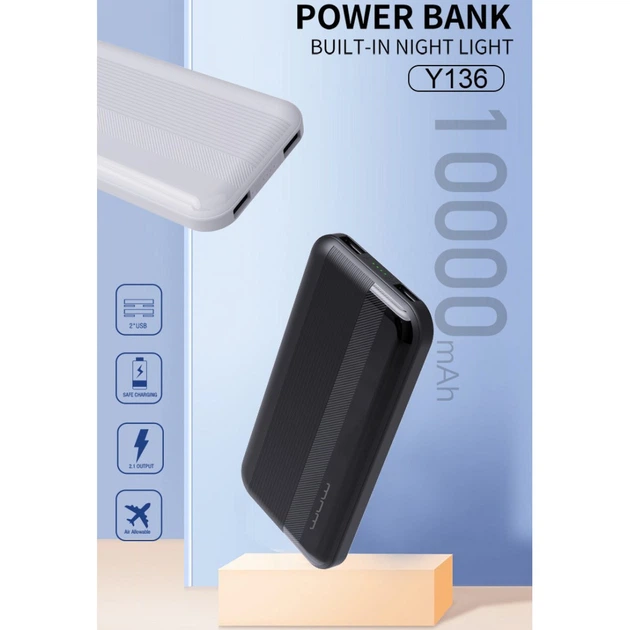 Power bank WUW Y136 10000 mAh повербанк 2хUSB + USB міні-ліхтарик Black ...