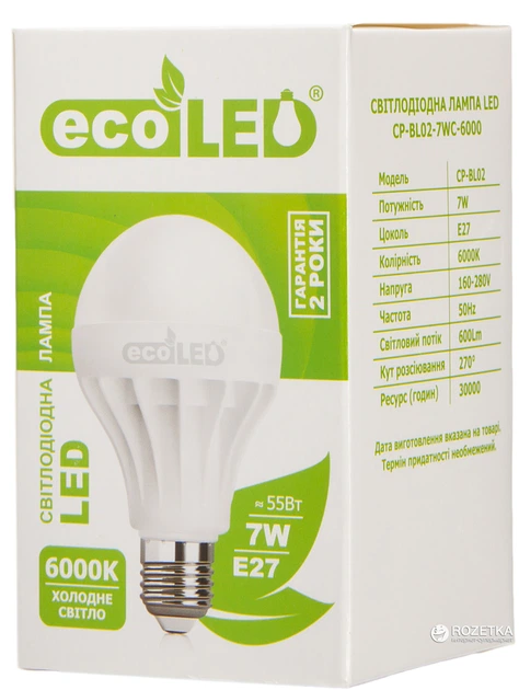 Светодиодная лампа ECOLED LED E27 7W 12 pcs C BL02 (CP-BL02-7WC-6000 ...